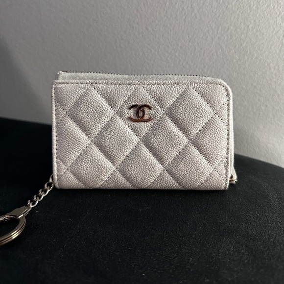 CHANEL | Bags | Chanel Key Ring Zip Wallet White | Poshmark
